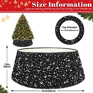 FOTSHARER Black Christmas Tree Collar 23.6 Inches Velvet Christmas Tree Skirt Metal Tree Collar Sequin Christmas Tree Ring Collar for Artificial Trees Rustic Tree Base Box for Xmas Home Ornaments