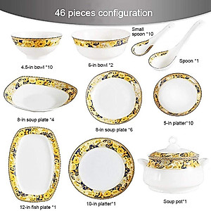 GagalU Dinnerware Set,46 Pieces Vintage Flower Pattern Plates Bowls Combination Ceramics Dinnerware Set Bone China Tableware Set