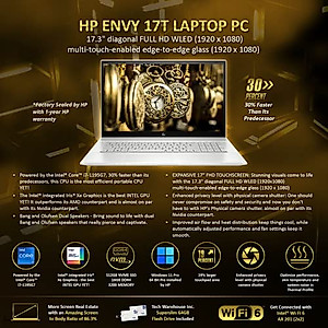 HP Envy 17T Laptop i7-1195G7 11th gen, 16GB RAM, 512 GB NVMe SSD, 17.3" FHD Touch, Thunderbolt 4, Win 11 PRO, WiFi 6, B&O Speakers, USB-A, Intel Xe Graphics, Silver, 64GB Tech Warehouse Flashdrive