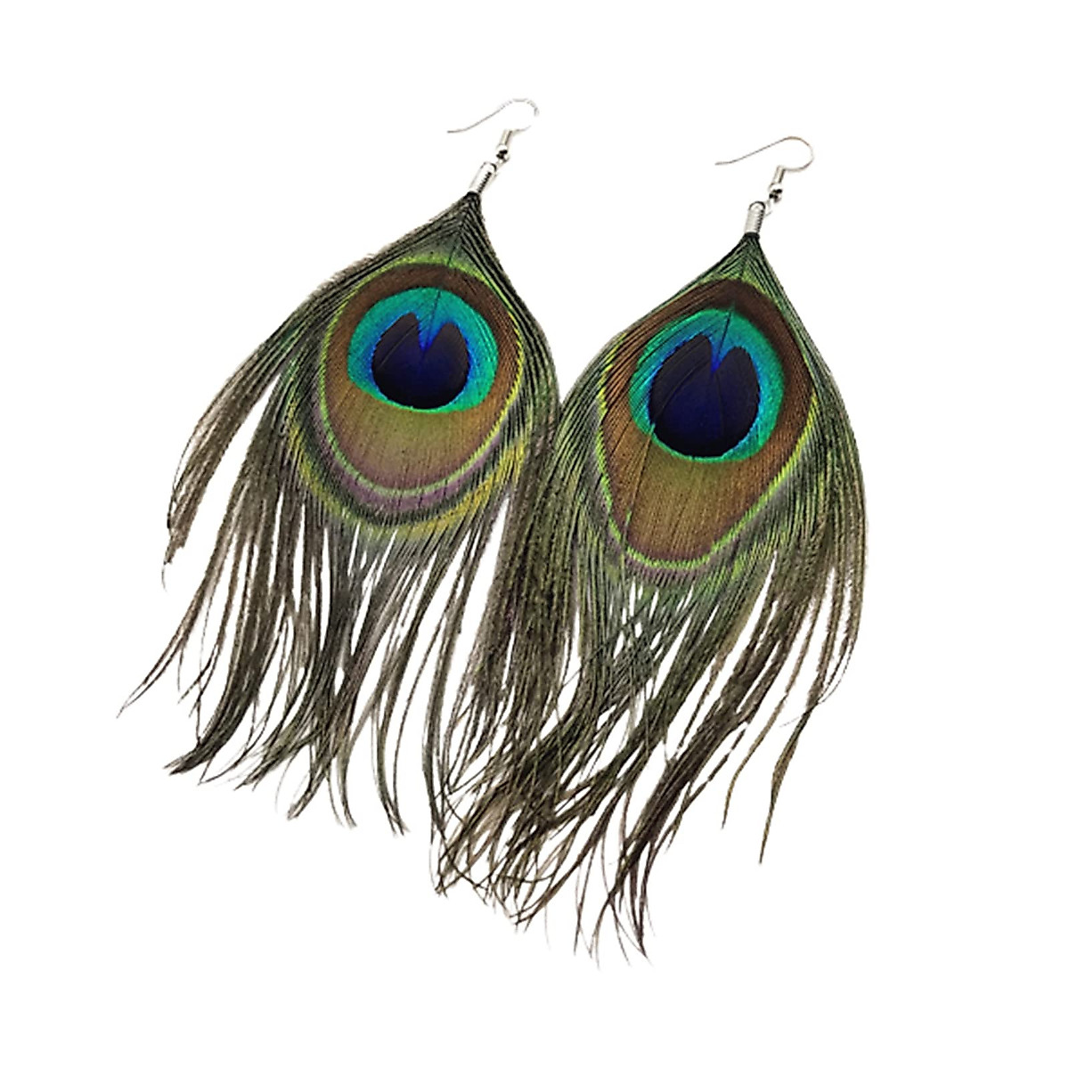 Long Feather Earrings Multicolor Tassel Feather Earrings Handmade Boho Bohemian Peacock Feather Hook Earrings for Women Jewelry-without bead