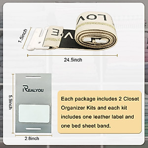 SMILIE Bed Sheet Organizer, Closet Storage Band Organizer, Elastic Bands for Tidying Bed Sheet, Closet Organizer Band with Jacquard & a Label, Each Order Contains 2 Bands, 23.62Lx1.57W