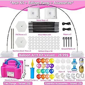 Balloon Arch Kit and Balloon Pump, 9Ft Tall & 10Ft Wide Adjustable Balloon Arch Stand with Water Base, Balloons Tying Tools and Other Accessories for Wedding Birthday Party Decoration