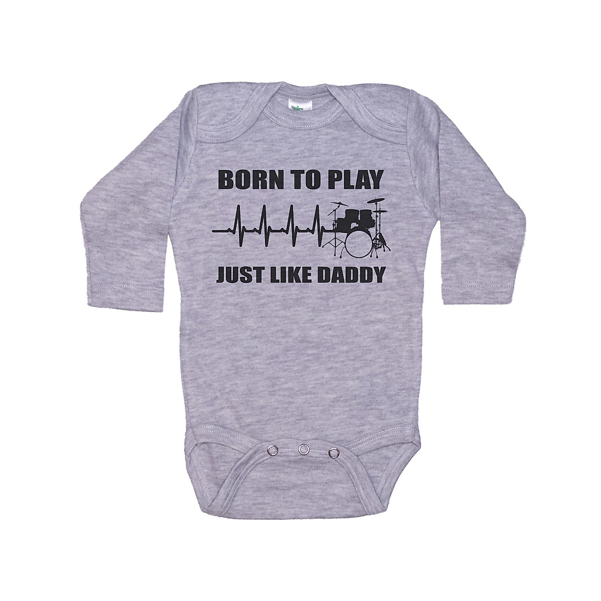 Ebenezer Fire Born To Play Drums Like Daddy/Music Baby Outfit/Funny Newborn Onesie (6-12M, GREY LS (BLACK TEXT))