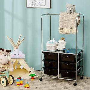 Giantex 6 Drawer Storage Cart, Office School Organizer Cart, Rolling Drawer Cart for Tools, Scrapbook, Paper or Bathroom, Storage Shelf (Black)