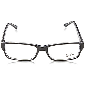 Ray-Ban RX5169 Rectangular Prescription Eyeglass Frames, Black On Transparent/Demo Lens, 52 mm