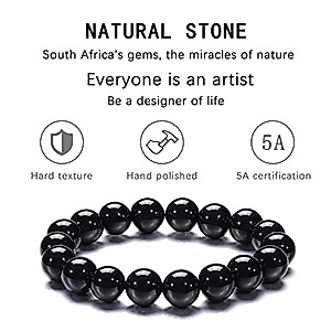 VIVISWAN Natural 10-12mm Gorgeous Semi-Precious Gemstones Healing Crystal Stretch Elastic Beaded Bracelet Unisex Yoga Meditation Relax Anxiety Bangle for Womens Mens
