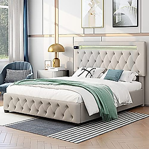 Queen Size Upholstered Platform Bed with Gas Lift up Storage,Adjustable Headboard Featured w/Bluetooth Audio, LED Light and USB Charging,Hydraulic Storage Platform Bed for Kids Teens Adults