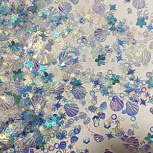 2000 Pieces Mermaid Seashell Party Glitter PVC Confetti for DIY Mold Art Nail Artwork Holiday Engagement Wedding Bridal Shower Birthday Valentines Party Decorations
