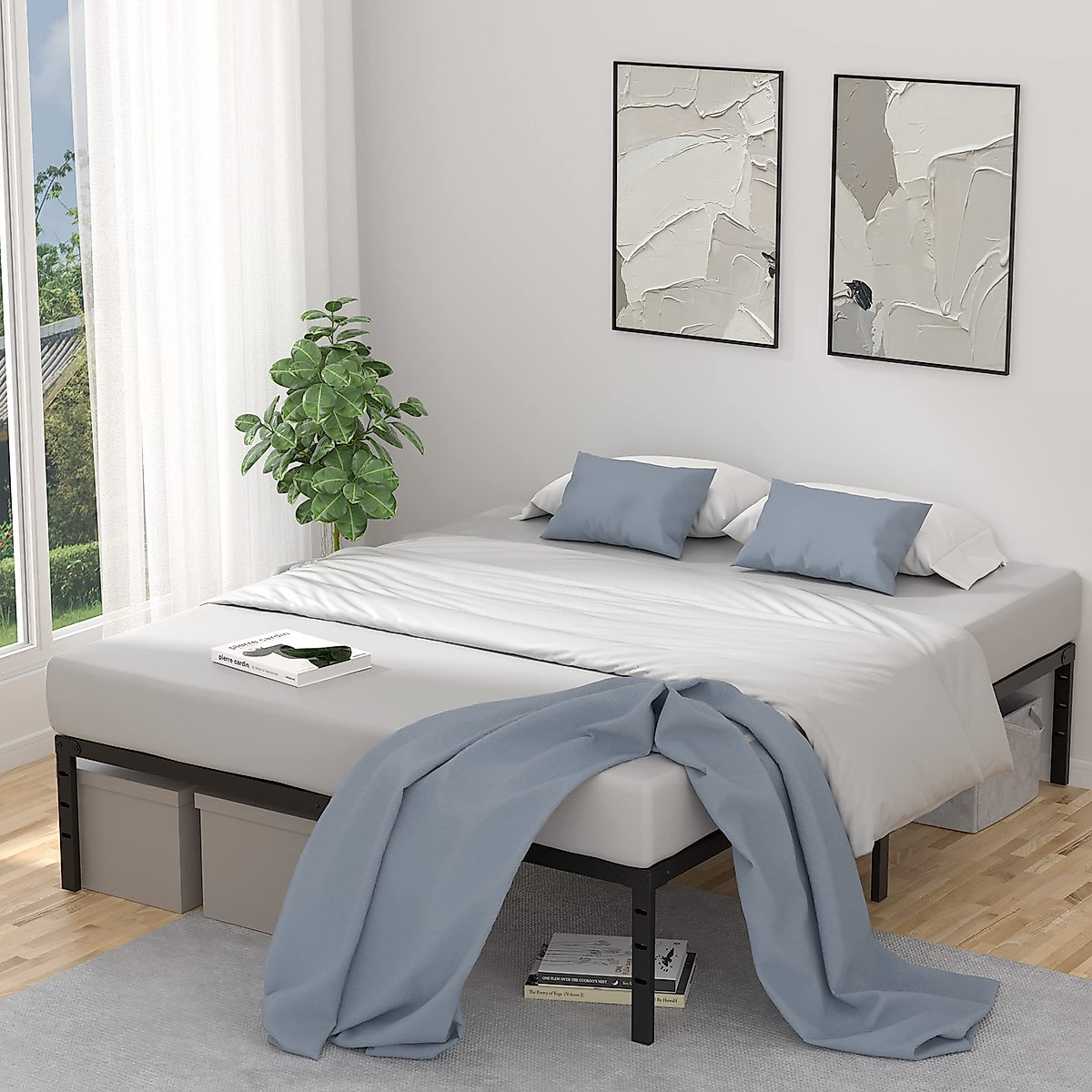 Meberam King Size Bed Frame 18 Inch Heavy Duty Metal Platform Bed Mattress Foundation Support No Box Spring Need, Black