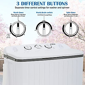 Portable Washing Machine, Compact Twin Tub Portable Washer and Dryer, 17Lbs Capacity Timer Control Mini Laundry Machine for Dorms, Rv’s, Camping, Apartments, College Rooms