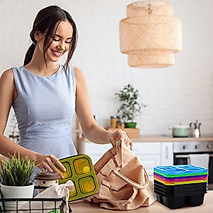 Aodaer 12 Pack 4 Compartment Reusable Snack Box Plastic Bento Lunch Box Divided Food Storage Containers for Work Travel, Black