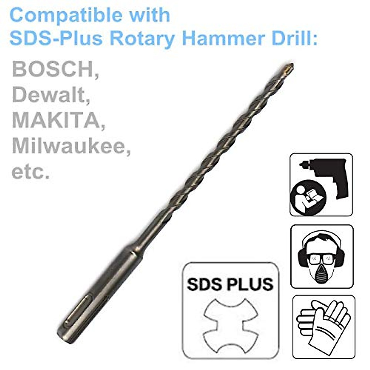 5PCS, 3/16"x6", SDS Plus Hammer Drill Bits