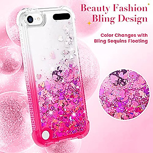 iPod Touch 7 6 5 Case, Ruky iPod Touch 7th 6th 5th Generation Full Body Glitter Case for Girls with Built in Screen Protector Shockproof Protective Girls Case (Gradient Pink)