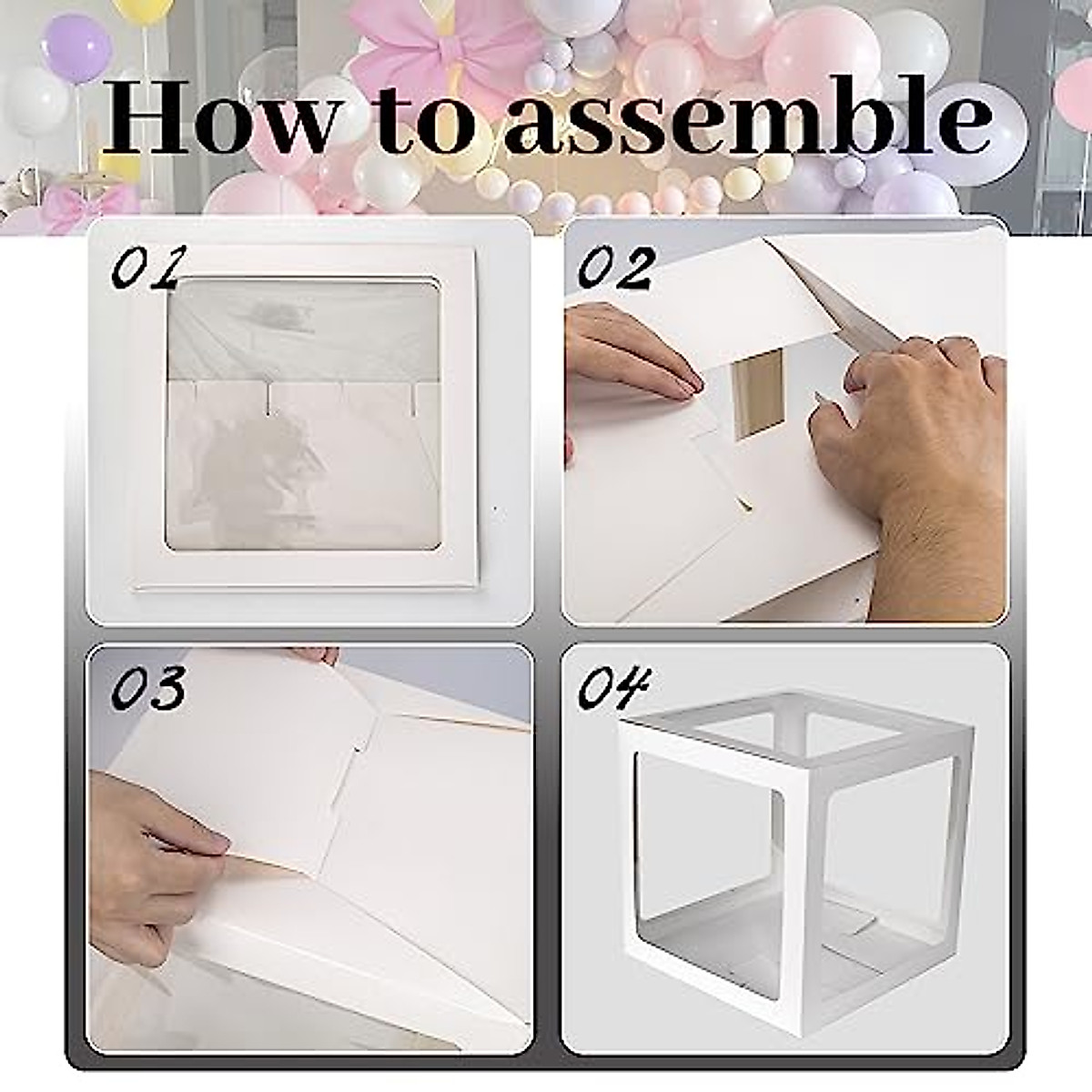 EAF Baby Boxes with Letters for Baby Shower, 4 Pcs Clear Balloon Blocks with 8 Letters for Gender Reveal Decorations and Baby Shower Decorations (White)