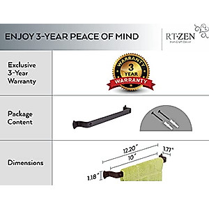 RTZEN Small Black Hand Towel Holder for Bathroom - Handcrafted Farmhouse Wrought Iron Kitchen Towel Rack - Matte Hand Towel Bar Hanger for Home or Office - 12" Wall Mounted Rack Fits 10" Towels