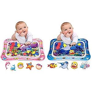 Infinno Tummy Time Water Mat for Babies, Baby Toys for 3 6 9 Months Girls and Boys Sensory Development, Pink Dolphin Style and Yellow Octopus Style