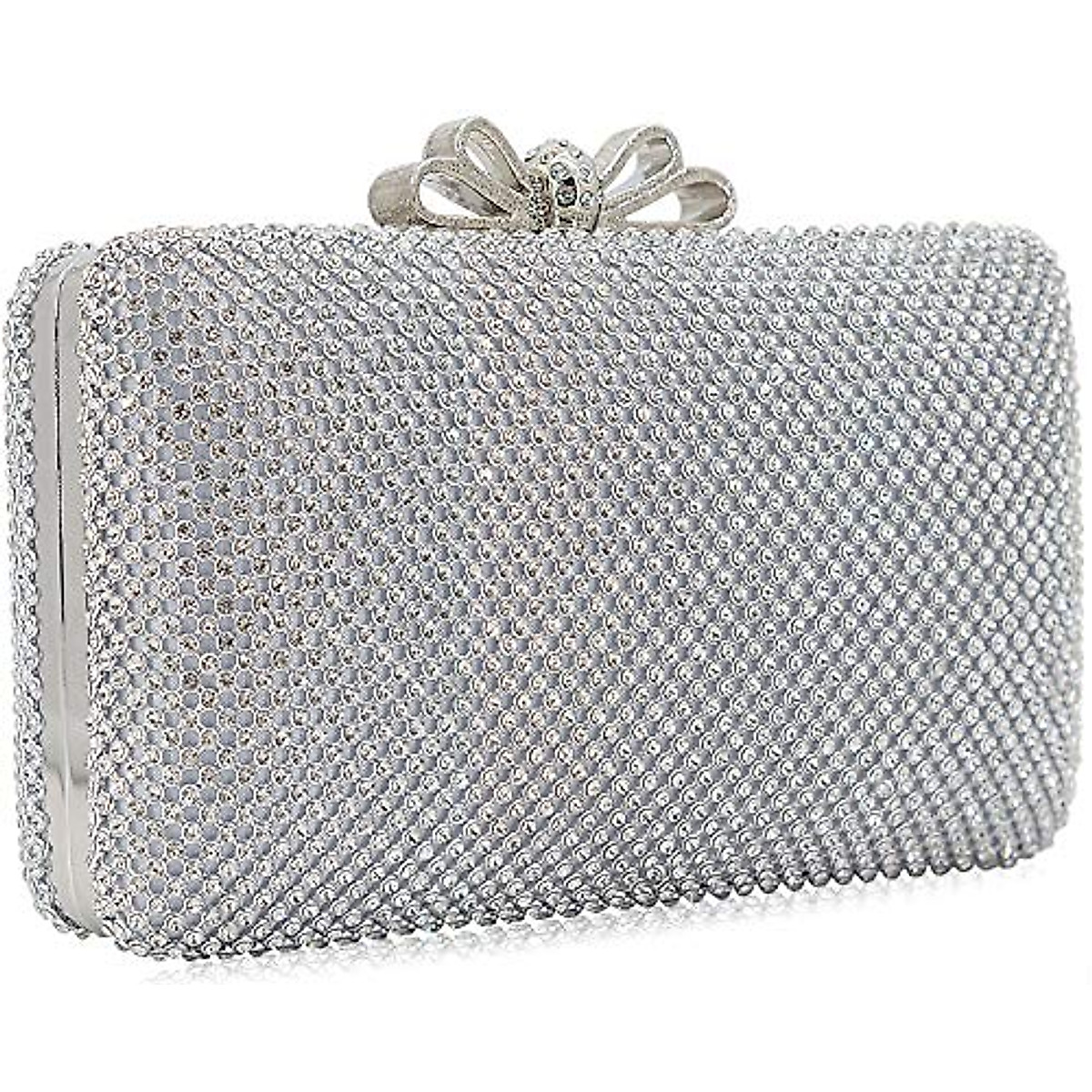Dexmay Rhinestone Crystal Clutch Purse with Bow Clasp Evening Bag for Wedding Party Silver