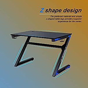 YIGOBUY Gaming Computer Desk 46 Inch Large Gaming Table Z Shape Black Racing Table Student Desk with& Headphone Hook for Kids Adults Home Office Bedroom Computer Workstation