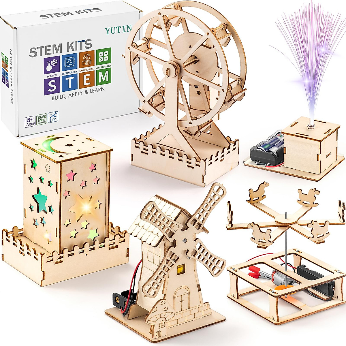 Yutin 5 in 1 STEM Kits for Kids，Wood Craft Kit for Boys Age 8-12, DIY Science Building Projects for 6-8, 3D Wooden Puzzles Assembly Model Set, STEM Crafts for Girls Age 6 7 8 9 10 11 12 14 Year Old