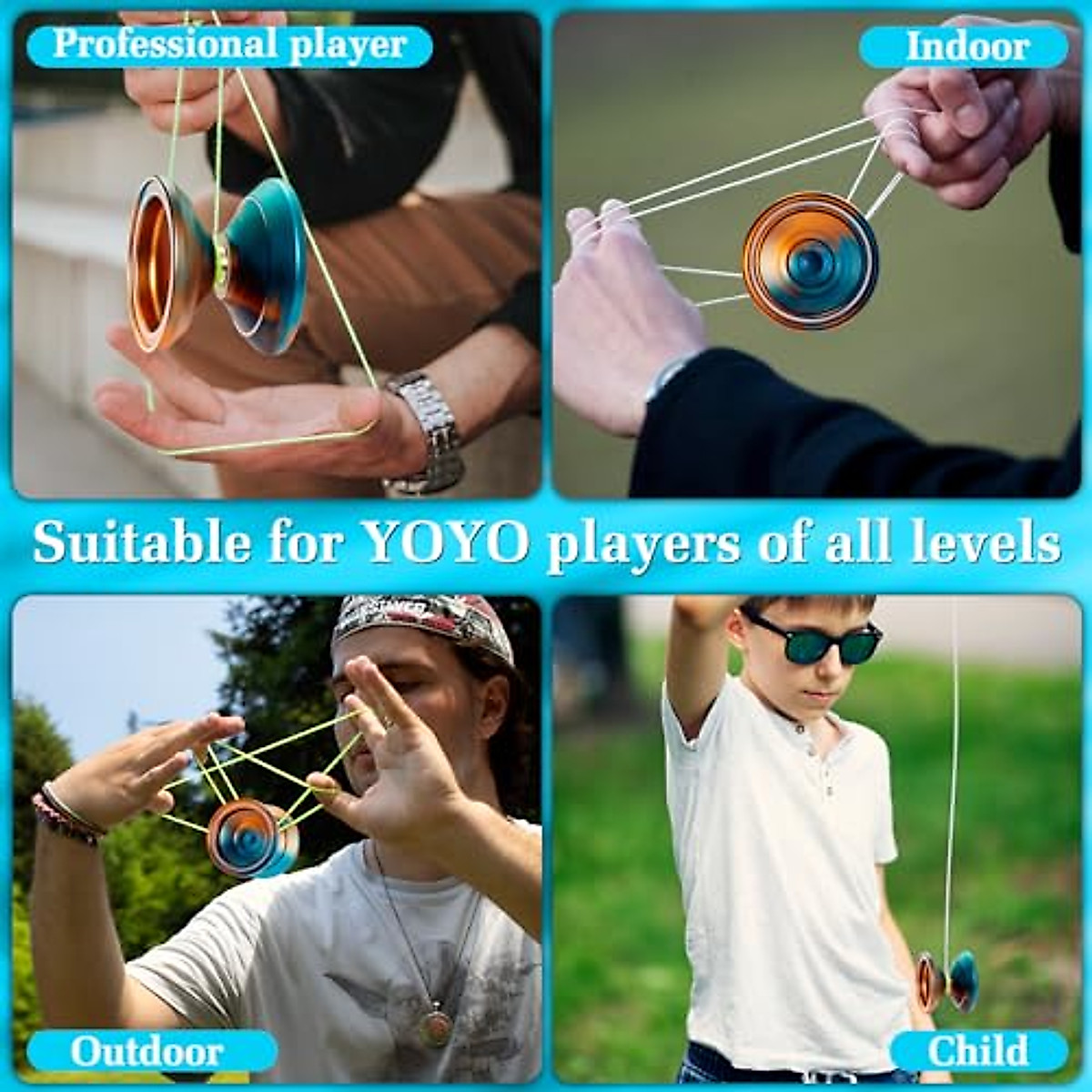 WATIEOBOO M18 Responsive & Professional Unresponsive Yoyo - Kids 8-12 & Adults Pro Metal Trick Yoyo with Yo Yo Bearing Kit, 10 Strings, Case & Gloves (Green, Yellow, Black)