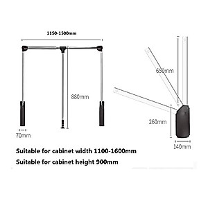 Large Wardrobe/Closet Lifter, Adjustable Width Double Damping Drop-Down Hanger, Saving Space, Suitable for Wardrobe Width 1100-1600MM, Bearing 30KG (Size : 1150-1500mm)
