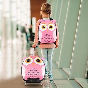 Goplus 2PC Kids Carry On Luggage Set, 16" Rolling Suitcase & 12" Backpack, Airline Approved Travel Trolley Luggage with Wheels for Toddlers Children Girls Boys (Owl)