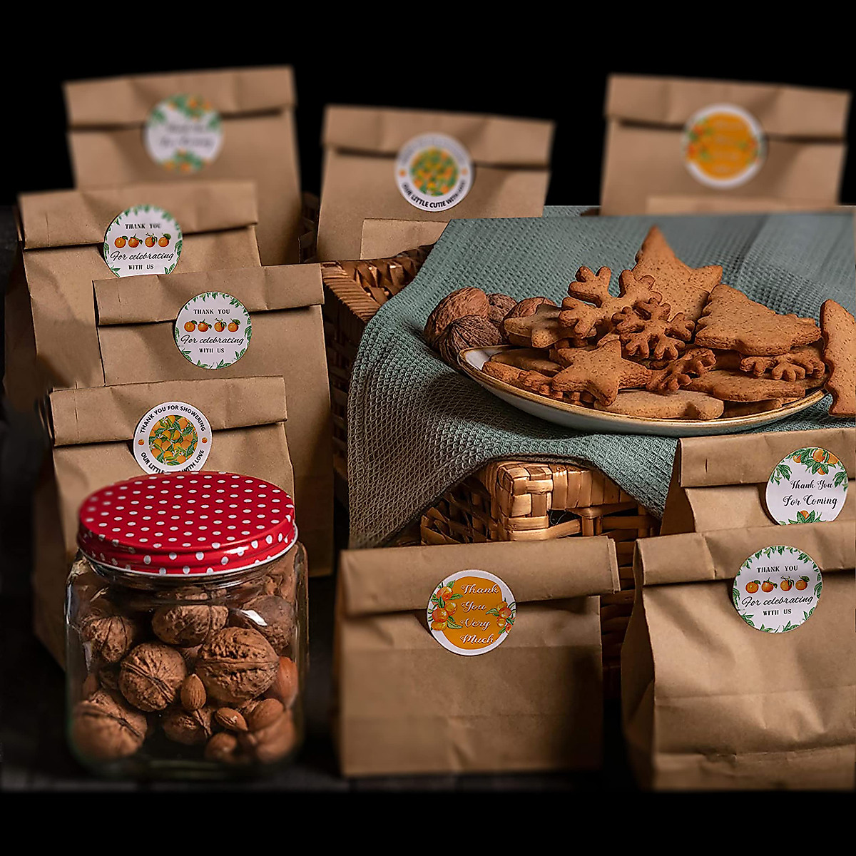 80 Little Cutie Thank You Stickers, Baby Shower Thank You Stickers, Summer Citrus Botanical Clementine Orange Baby Shower Decorations(2 Inch)