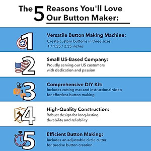 Button Maker Machine Multiple Sizes (1+1.25+2.25 Inch) with 300 buttons - includes Photo Button Making Tutorial and Cutting Mat- Easy Heavy Duty DIY Button Maker for Kids and Adults (COCCONELLI)
