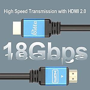 Postta HDMI 2.0V Cable(50 Feet) Support 4K 2160P,1080P,3D,Audio Return and Ethernet - 1 Pack(Blue)