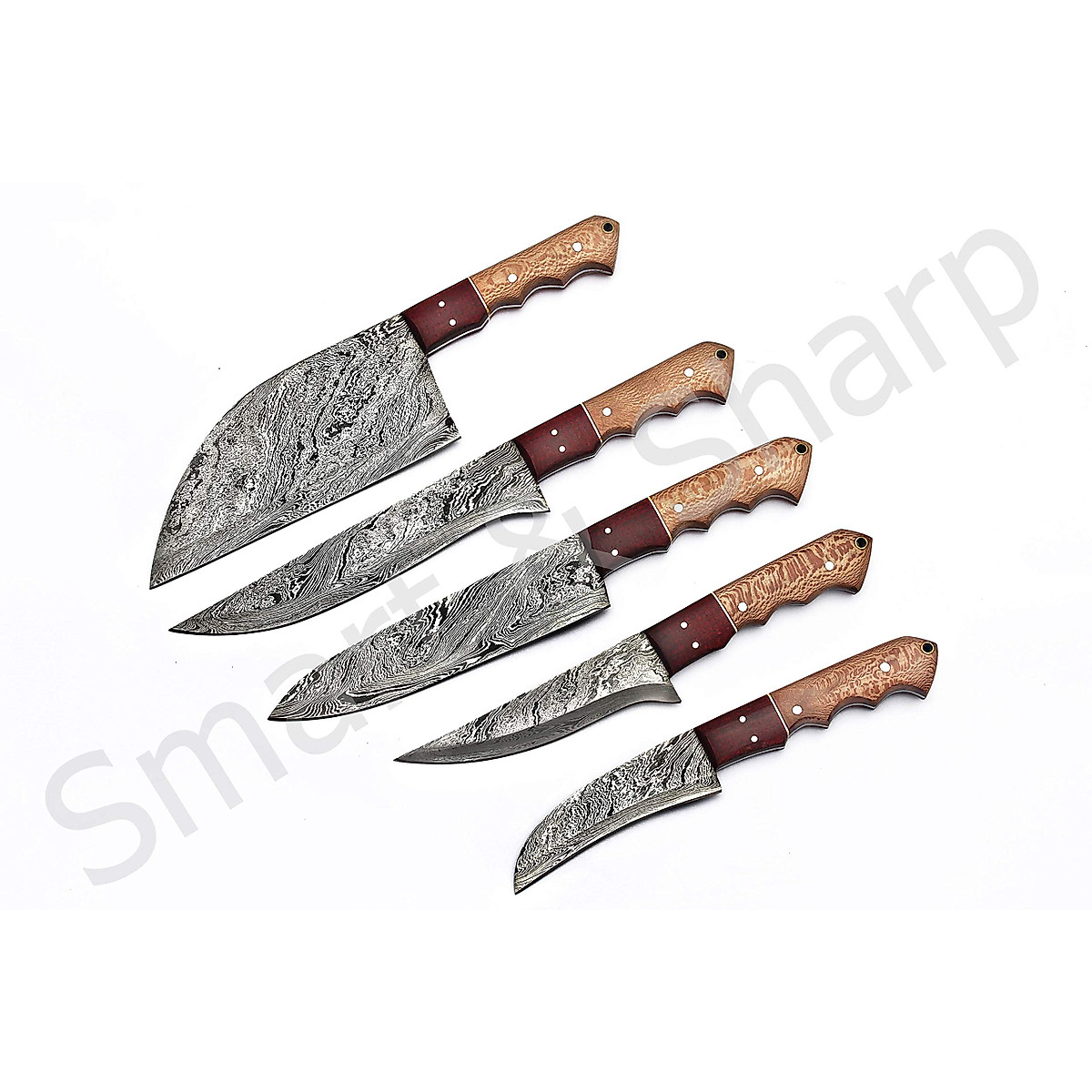 Custom Handmade Damascus Chef Knives Set/Kitchen Knives 5 Pieces Set SS-17210 and 17211 Poplar Wood (Poplar Wood)