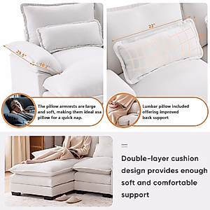 mikibama Luxury Modern 123'' U Shaped Sofa for Living Room, 4 Seater Comfy Cloud Couch Sleeper, Upholstered Sectional Couch Set with Console, Cup Holders & USB Ports, Chenille, White