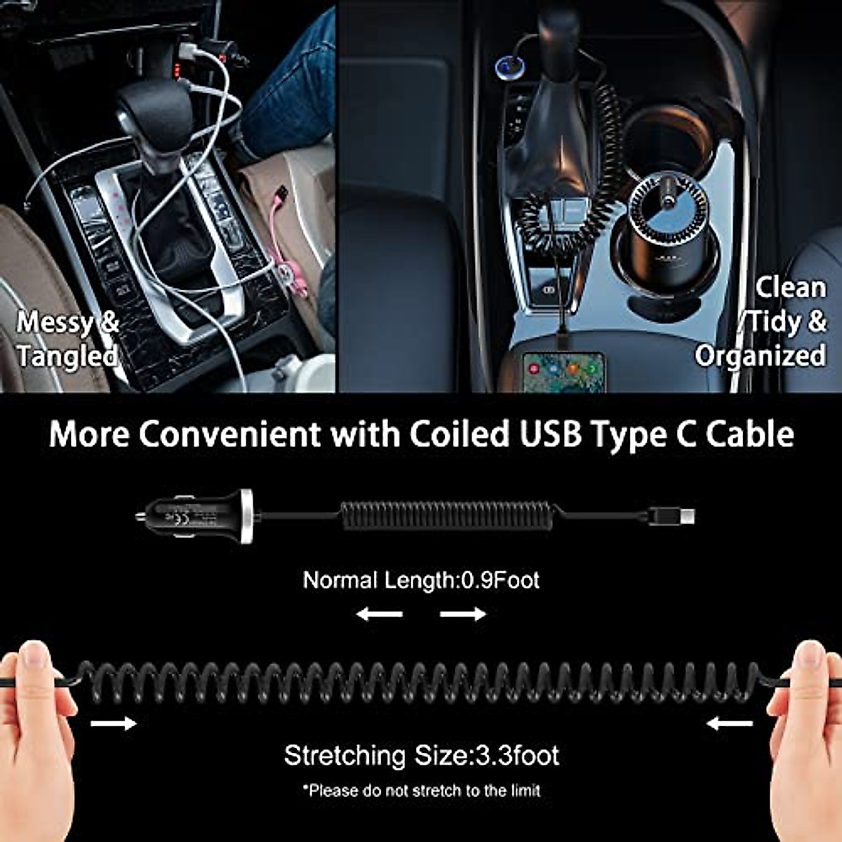 USB C Pixel 7 Car Charger,Fast Android Auto Phone Car Plug for Google Pixel 7 Pro 6a 6 Pro,5a 5 4XL,Cigarette Lighter Adapter Type C Coiled Cable 3FT for Samsung Galaxy S23 A13 5G,A53,A32 S22Ultra,S21