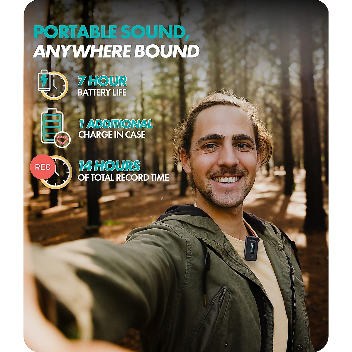 Movo WMX-2-L-DUO Wireless Microphone for iPhone with Charging Case, Lightning Connector, 328ft Range, 7hr Battery Life