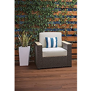 Homestyles 6800-10 Palm Springs Outdoor Arm Chair with Cushion, Weatherproof Woven Wicker Rattan with Acacia Wood Accents, 1 Person, Beige
