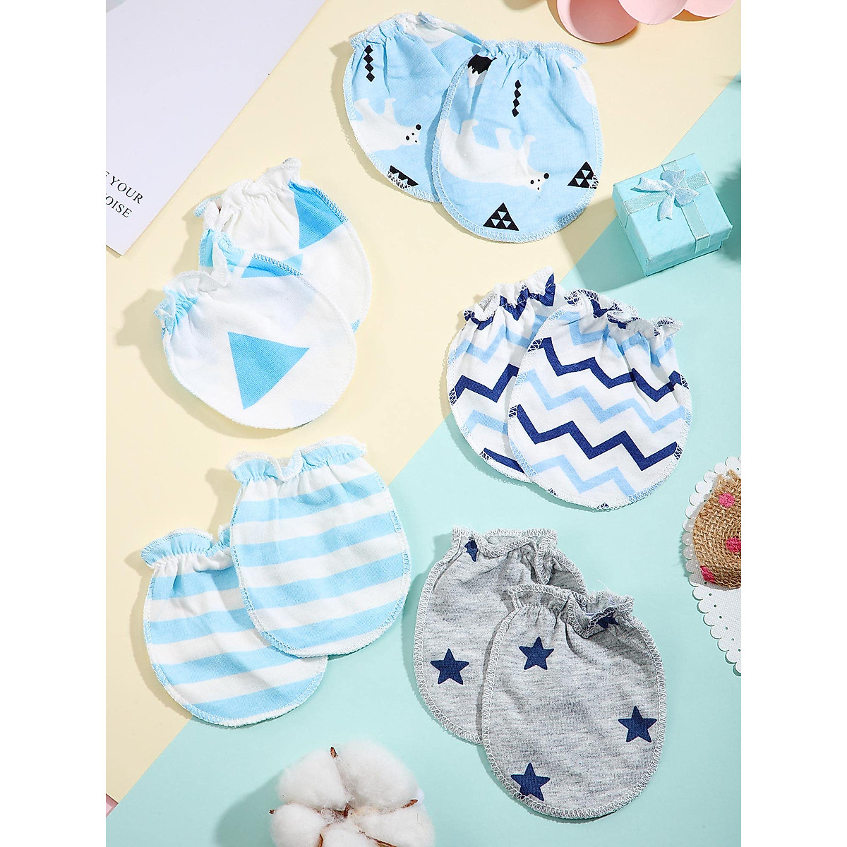 12 Pairs Newborn Baby Gloves 0-6 Months Infant Gloves Cotton Unisex Toddler No Scratch Mittens for Baby Boys and Girls (Fresh Style)