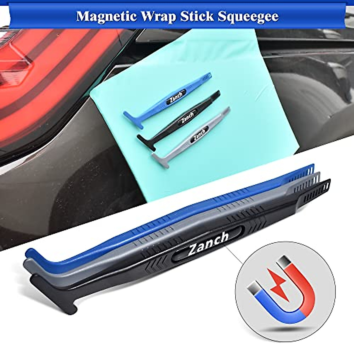 Zanch Vinyl Wrap Tools 3 in 1 Magnetic Micro Stick Squeegee Vinyl Wrap Tool Kit Corner Squeegee Curves Slot Tint Tool Car Wrap Kit for Car Wrapping,Vinyl Wraps Application,Tucking Tools,Window Tinting