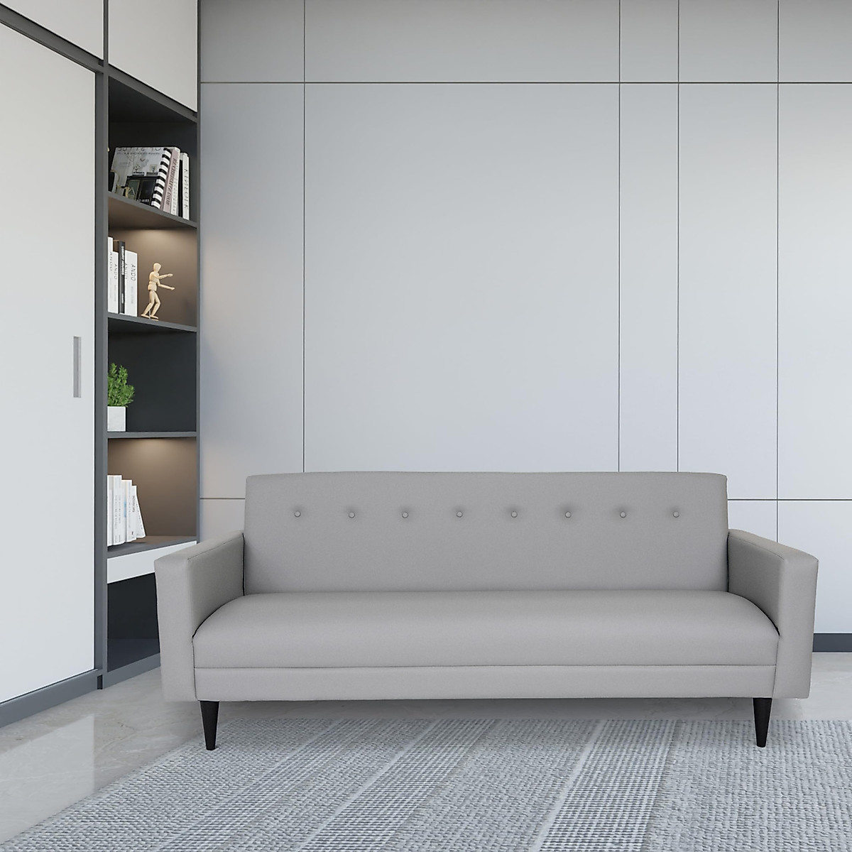 Coast to Coast Sofas Bronx Grey Faux Leather Sofa, Modern 3-Seater Sofas Couches for Living Room, Bedroom, Office, and Apartment with Solid Wood Frame