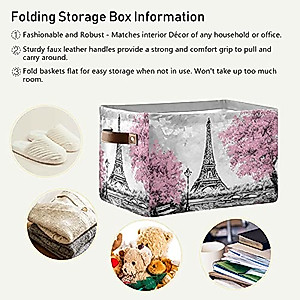 Storage Basket French Paris Eiffel Tower Street Pattern 2 Pc Canvas Large Collapsible Organizer Toy Clothes Storage Bins Boxes Cubes with Handles for Shelf Closet Bedroom Nursery Home Office