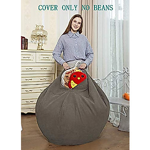 SANMADROLA Stuffed Animal Storage Bean Bag Chair Cover (No Filler)for Kids and Adults. Premium Corduroy Stuffable Beanbag for Organizing Children Plush Toys or Memory Foam Extra Large 300L (Warm Grey)