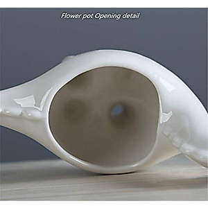 Hica Ceramic Plant Pot Dinosaur Shaped with Tray White Creative Flower Pot for Succulents Plants Multipurpose Vase Home Garden Decor (White)