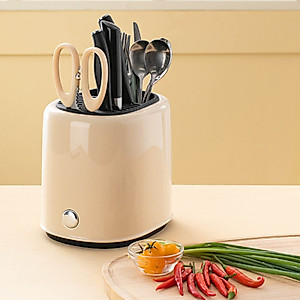 2 in 1 Kitchen Utensil Holder, Divided Spatula Holder Utensil Crock, Tableware Spoon Forks Storage Box, Plastic Kitchen Utensil Holder Cultery Drainer Caddy for Dinner Home Kitchen(Beige)