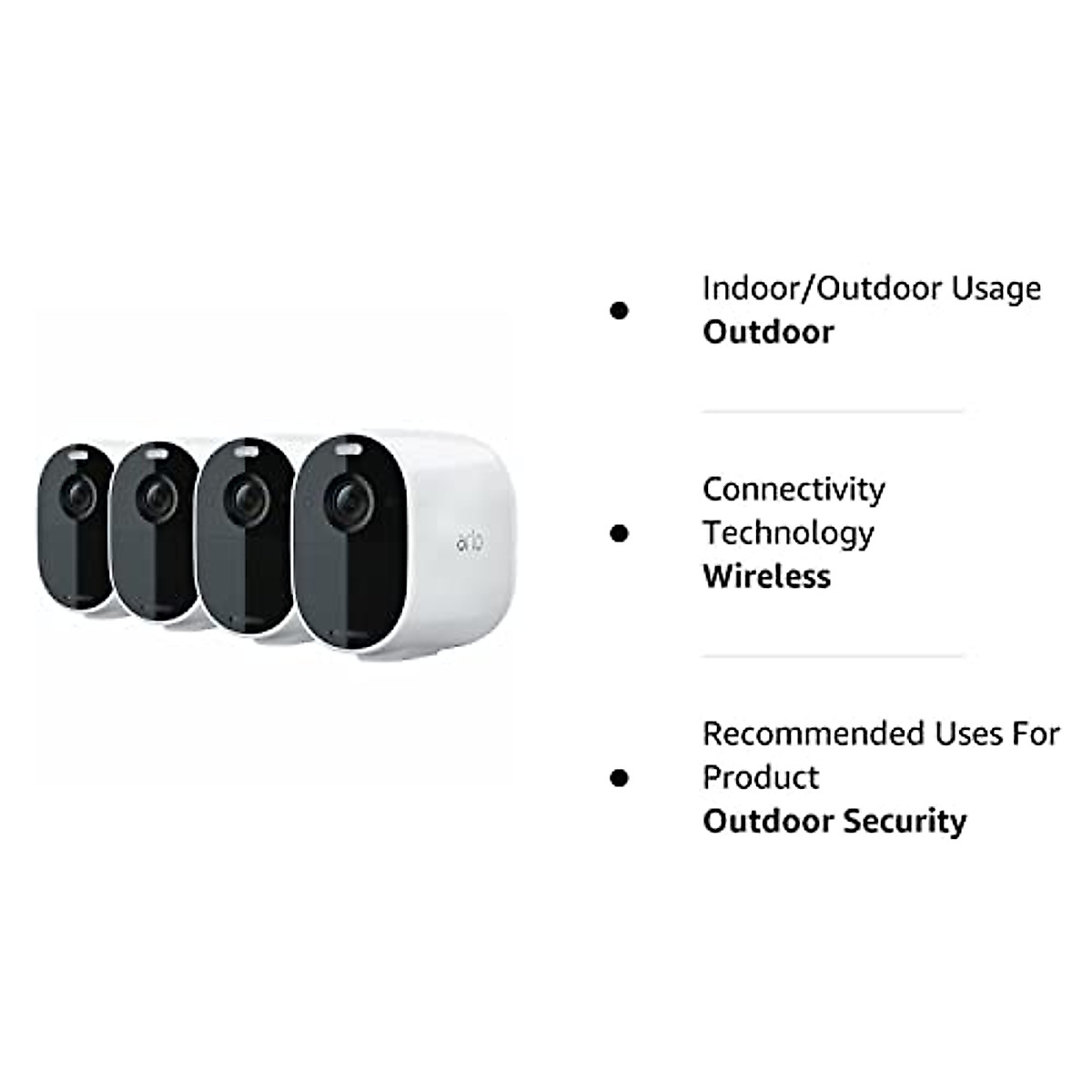 Arlo VMC2430-100NAR Essential Spotlight Wireless Camera (4 Pack) 1080p Video, Color Night Vision, 2 Way Audio, Direct to WiFi No Hub Needed – White (Renewed)