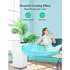 VAGKRI Portable Air Conditioners 8000 BTU 3-in-1 AC Unit with Fan & Dehumidifier, Cools up to 150 sq. ft. with Side Handles & Casters, LED Display Full-Function, Remote Control