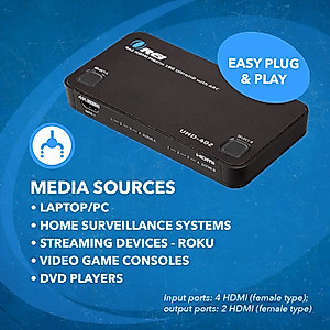 OREI 4K HDMI Matrix Switch 4 X 2, Switcher 18G UltraHD with Arc Supports upto 4K @ 60Hz & 1080P IR Remote Control - Full Matrix Selection (UHD-402)
