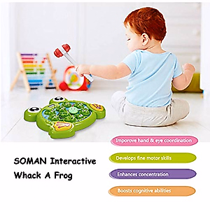Whack A Frog Game Toddler Toys, Interactive Pounding Toy for Early Learning Gifts Toys for 3 4 5 6 7 8 Year Old Boys Fun Gifts with Music Lights for Kids, Toddlers, Boys, Girls, 2 Hammers Included