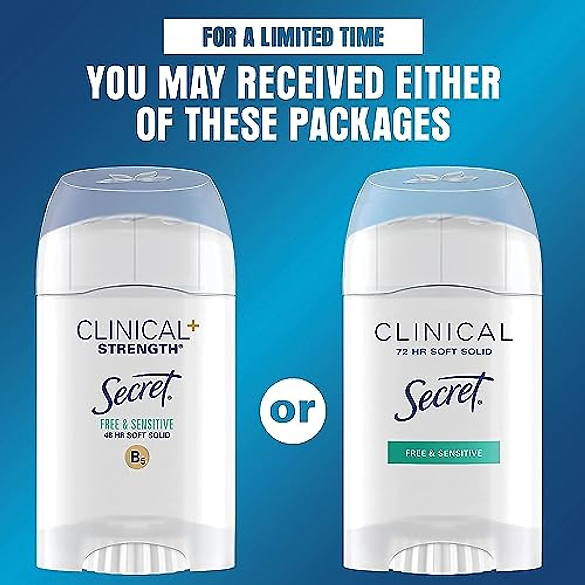 Secret Clinical Strength Soft Solid Antiperspirant and Deodorant for Women, Free & Sensitive, 1.6 oz, Pack of 3