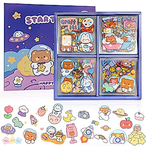 Cute Stickers Waterproof Water Bottle Laptop Scrapbook Vinyl Stickers Aesthetic Kawaii Clear Stickers Packs for Journaling Gifts for Kids Girls Boys, Pack of 1000 Pcs/100 Sheets (Space Star Travel)