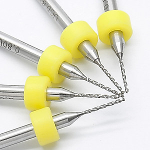 Luomorgo 10 Pcs 1/8" Shank PCB Drill Bits Carbide Tungsten Steel, 0.8mm PCB Print Circuit Board Mini Drill Bit Set for PCB Jewelry CNC Engraving, Yellow