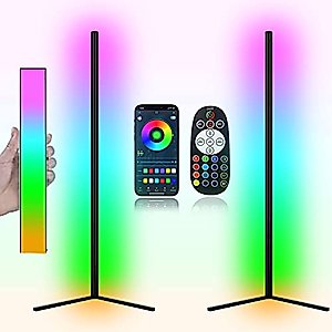 Modern Two Pack LED Corner RGB Floor Lamp,Updated Bigger Size , Smart App Control,40W LED Color Changing Floor Lamp with Remote, RGB Floor Lamp for Bedroom,Living Room