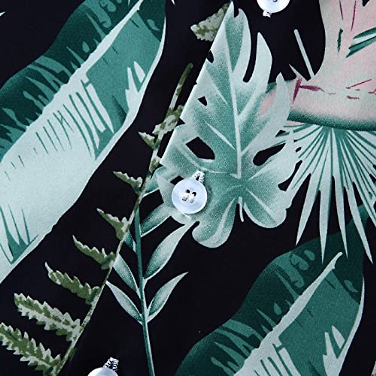 DUOWEI Male Spring and Summer Single Breasted Shirts Casual Print Lapel Beach Short Sleeve Pocket Outdoor Vacation Shirts Black